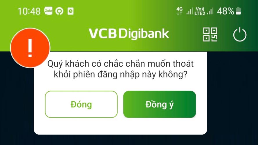 Cách đăng xuất tài khoản Vietcombank trên điện thoại (app VCB Digibank)